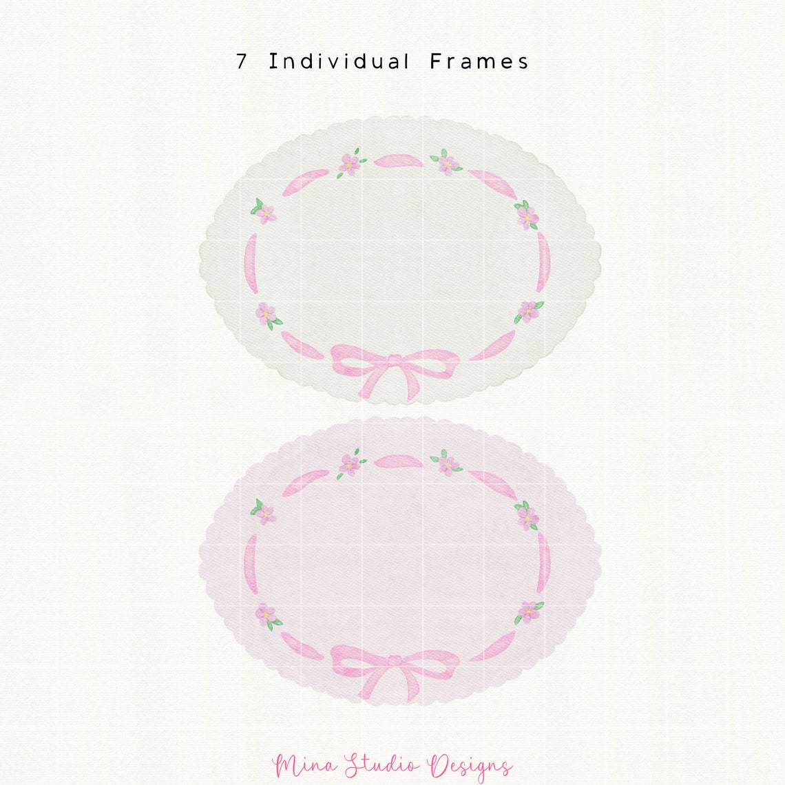 Vintage Pink Bow Frame Landscape Version, Oval Scallop Horizontal Frame ...