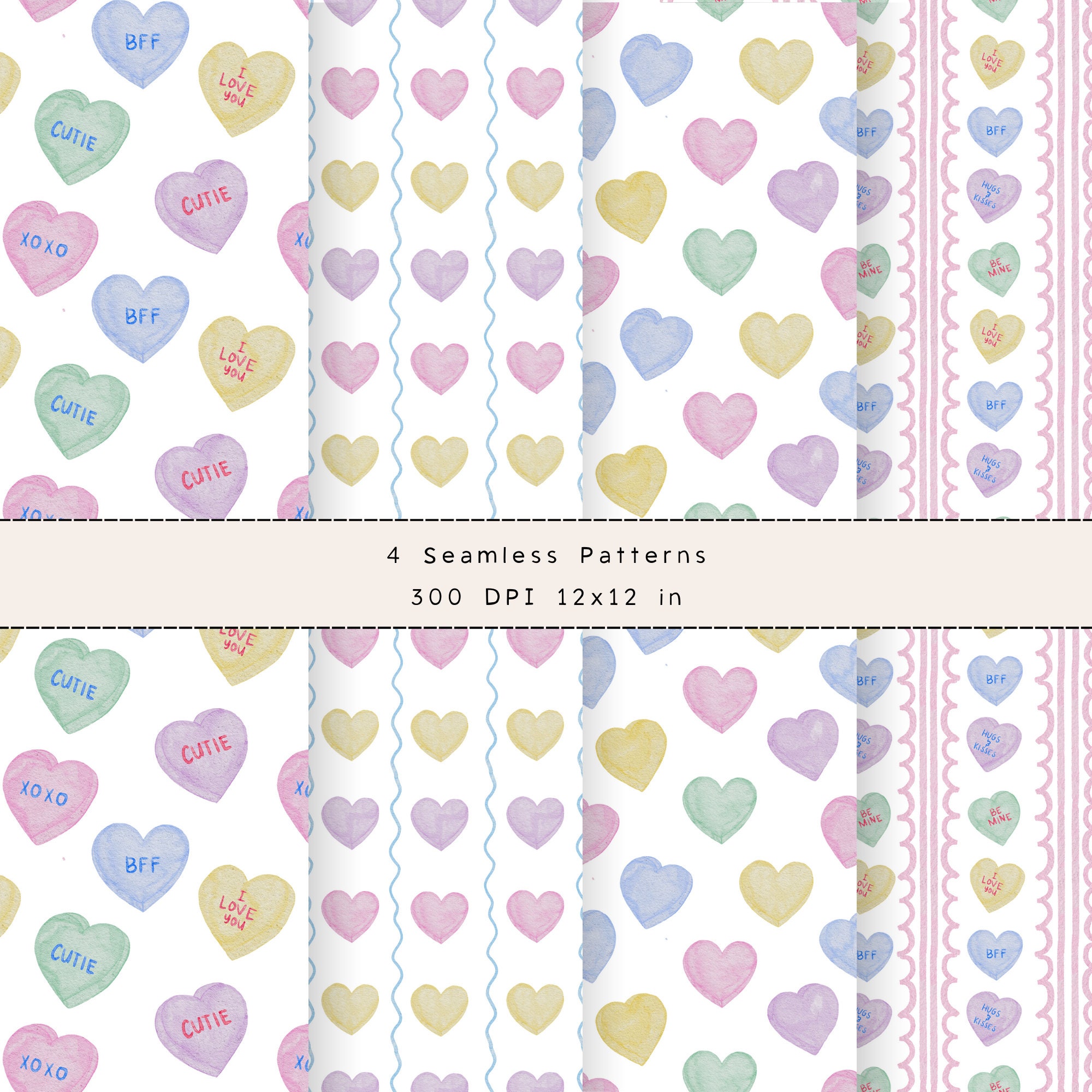 Watercolor Candy Hearts Clipart, Valentines Day Heart Candy, Pastel ...