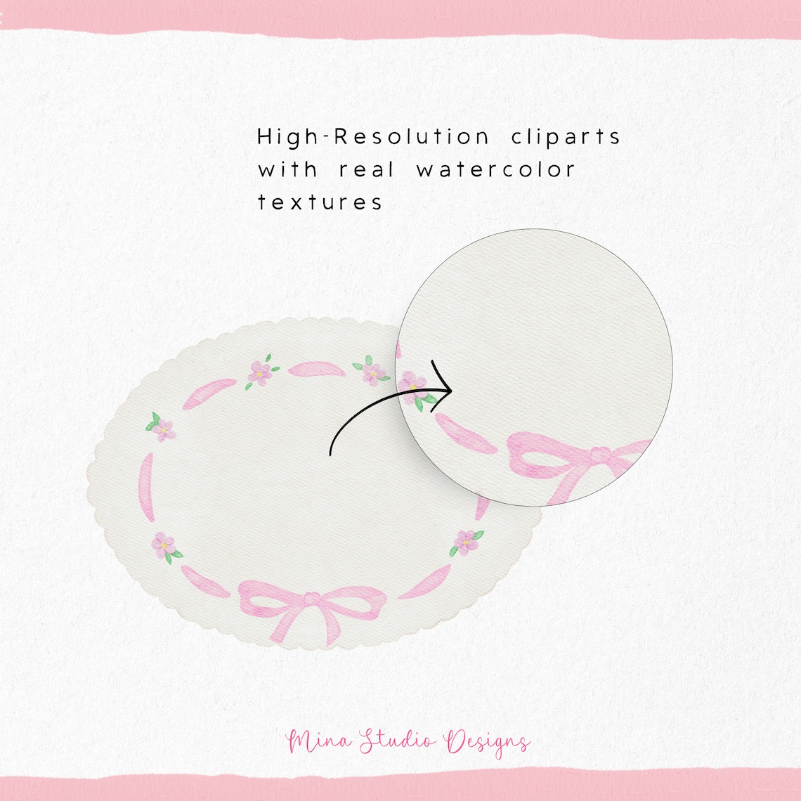 Vintage Pink Bow Frame Landscape Version, Oval Scallop Horizontal Frame ...