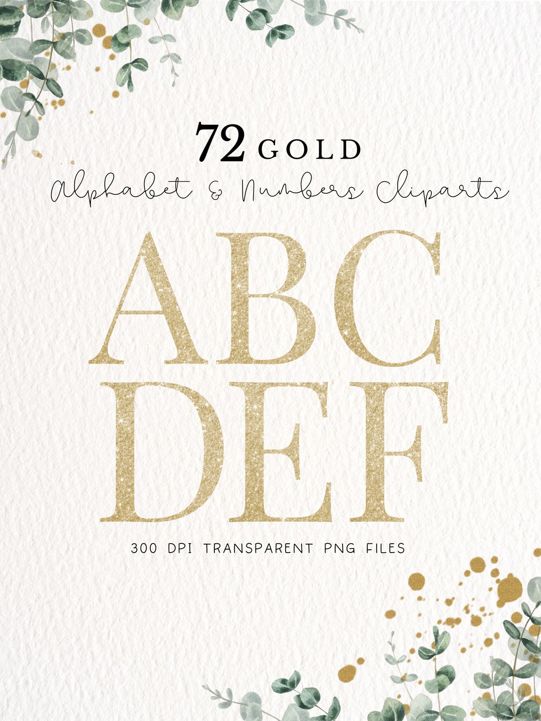 Gold Alphabet Clipart, Gold Glitter Letters PNG, Gold Numbers Cliparts ...