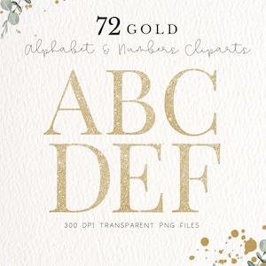 Gold Alphabet Clipart Gold Glitter Letters PNG Gold Numbers - Etsy