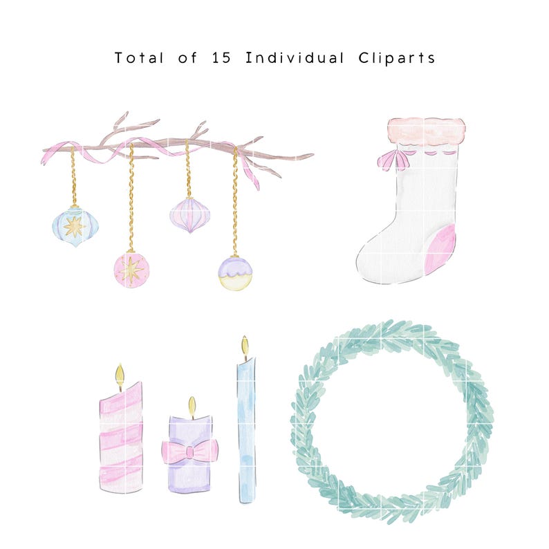 Pastel Christmas Wreath Watercolor Clipart, Pink Christmas Garland Bow ...