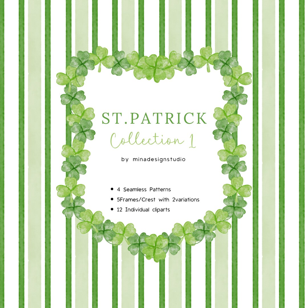 St. Patricks Day Watercolor Clipart Bundle, Green Stripes Seamless ...