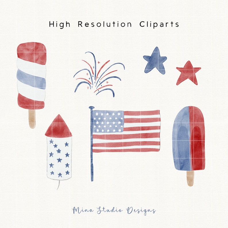 4th of July Watercolor Clipart Bundle, Fourth of July Clip Art Set, USA ...