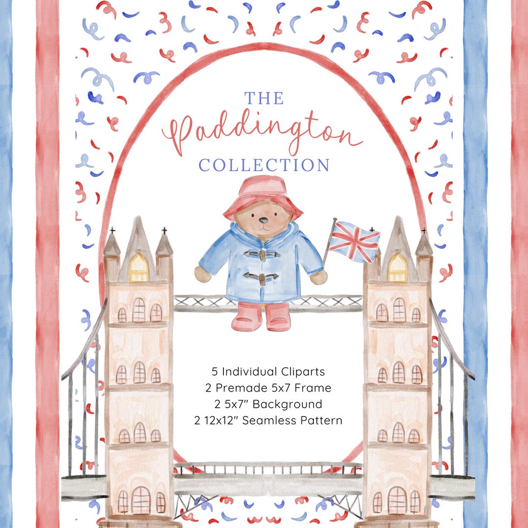 Watercolor Paddington Bear Clipart, UK Watercolor Clipart Bundle ...