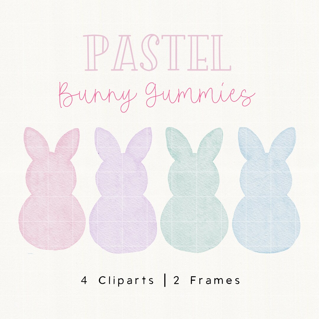 Watercolor Pastel Bunny Clip Art, Gummy Easter Rabbit, Bunny Silhouette ...