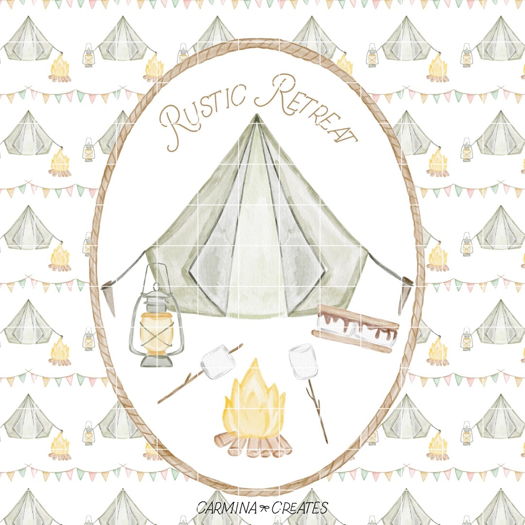 Vintage Camping Watercolor Clipart, Summer Camp Clipart Illustration ...