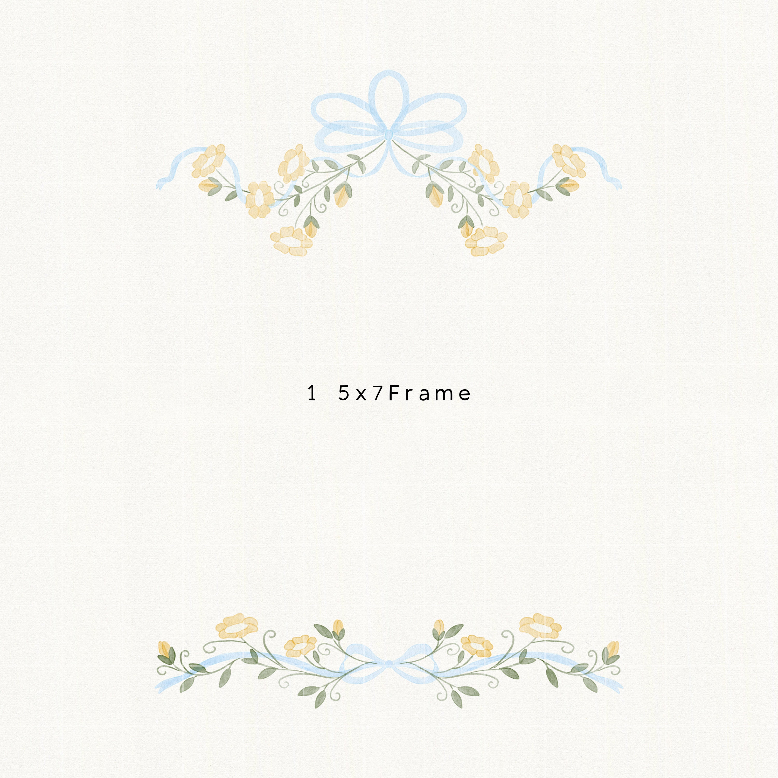 Blue Bow Flower Frame, Yellow Flower Blue Ribbon 5x7 Frame, Watercolor ...