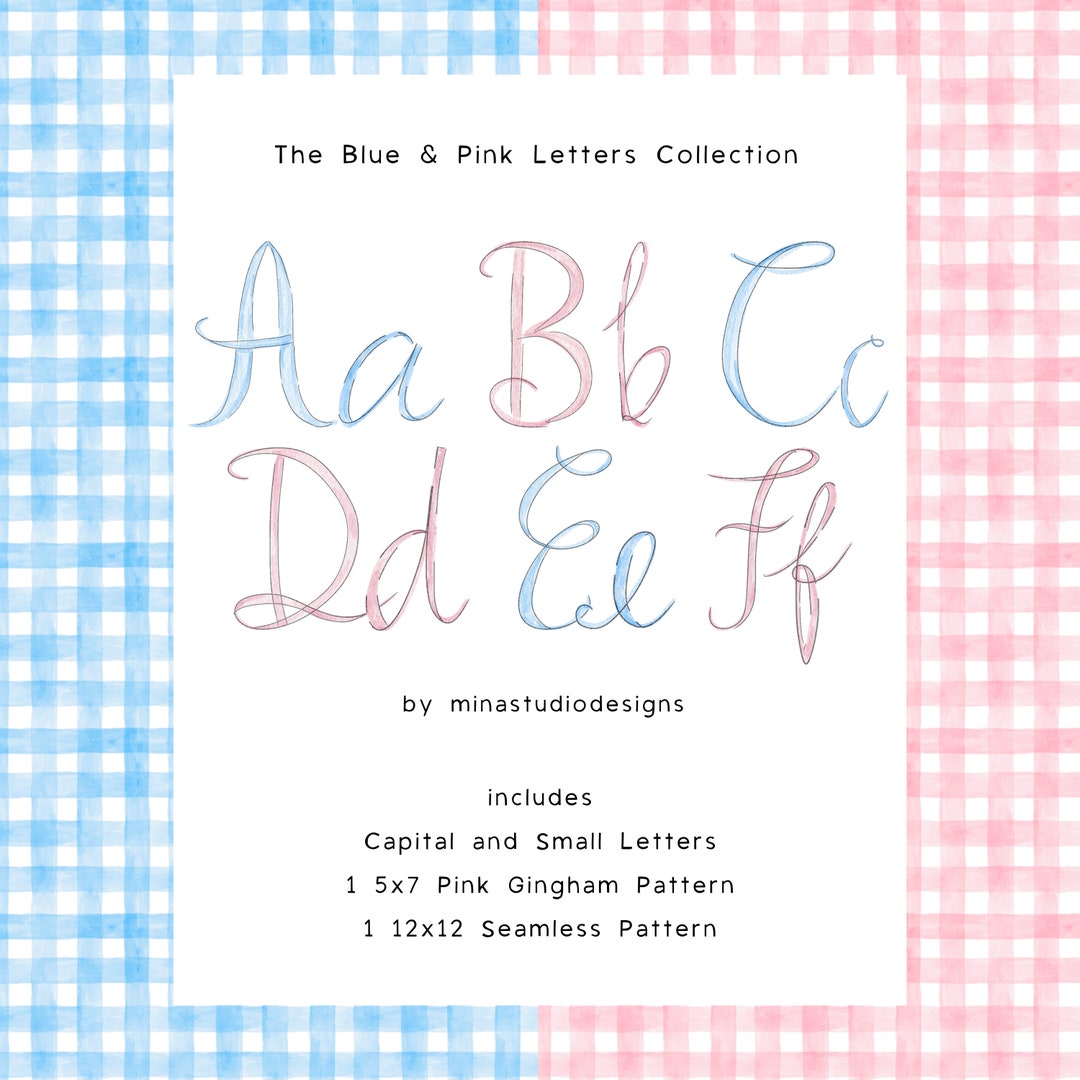 Watercolor Alphabet Letters Bundle, Pink Calligraphy Letters, Blue Hand ...