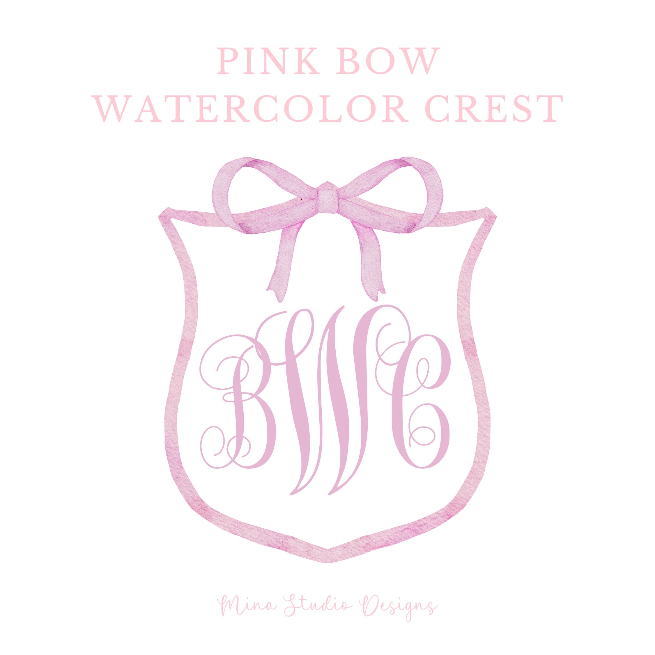Pink Bow Watercolor Crest, Preppy Bow Crest Clipart, Preppy ...