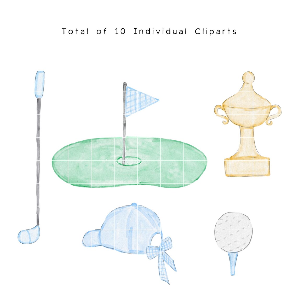 Watercolor Golf Clipart Set, Blue Gingham Golf Set, Watercolor Golf ...