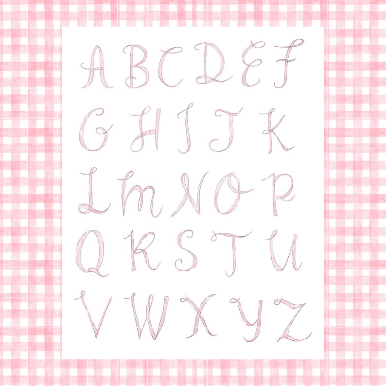 Pink Watercolor Letters PNG, Baby Pink Alphabet Clipart, Pink Gingham ...