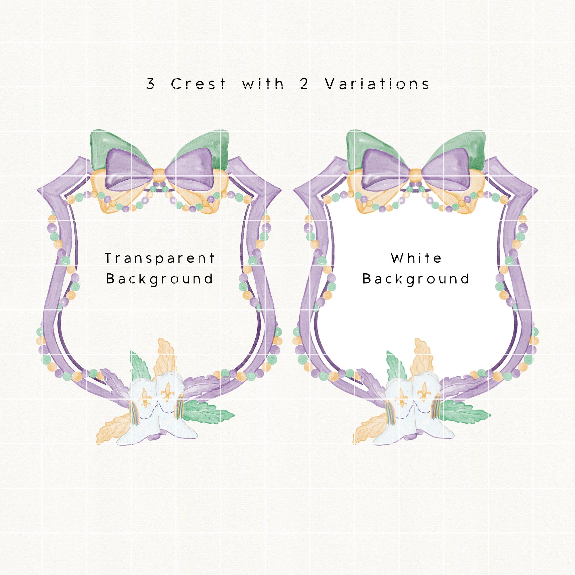 Mardi Gras Watercolor Crest, Purple and Green Bow PNG, Mardi Gras ...