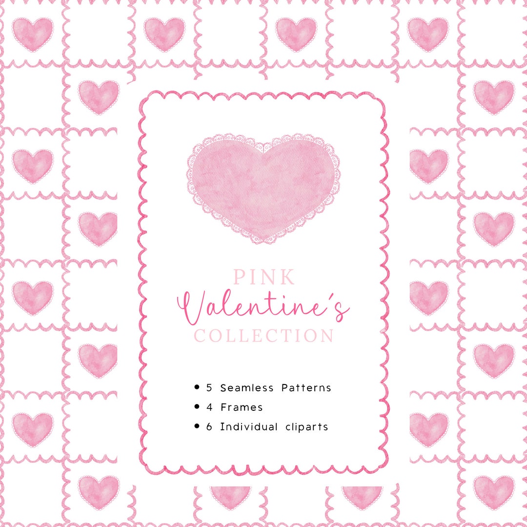 Coquette Watercolor Clipart, Pink Valentine's Day Heart Clipart ...
