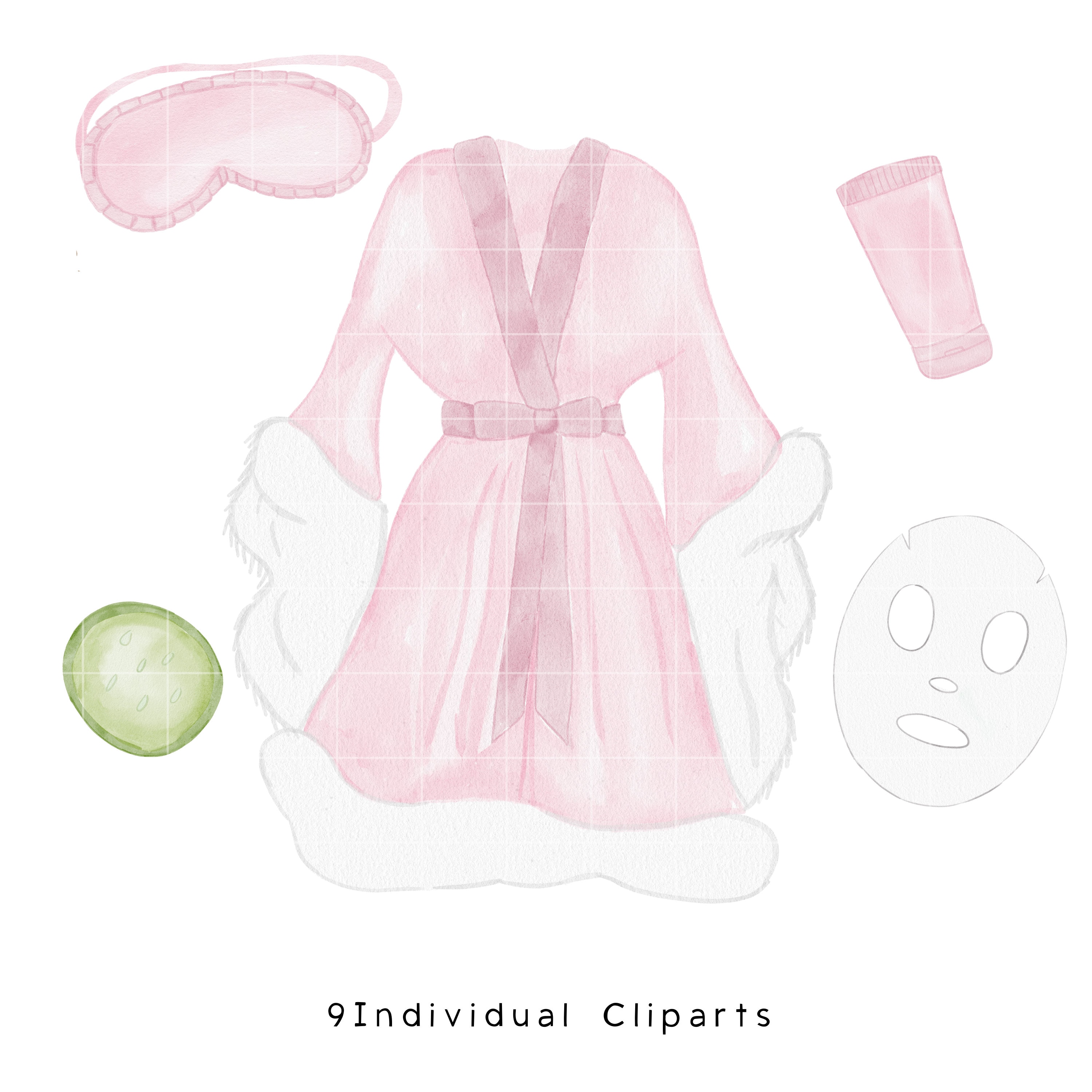 Spa Day Watercolor Clipart, Pink Spa Clip Art, Pink Fur Bathrobe, Self ...