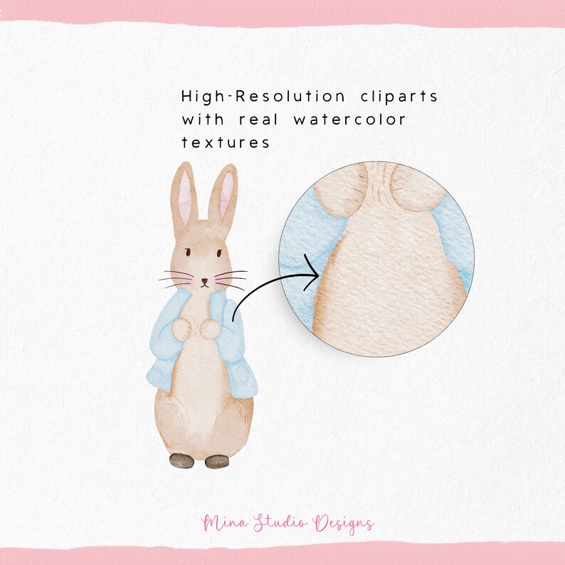 Easter Watercolor Clipart Bundle, Blue Rabbit Clip Art, Stripes ...