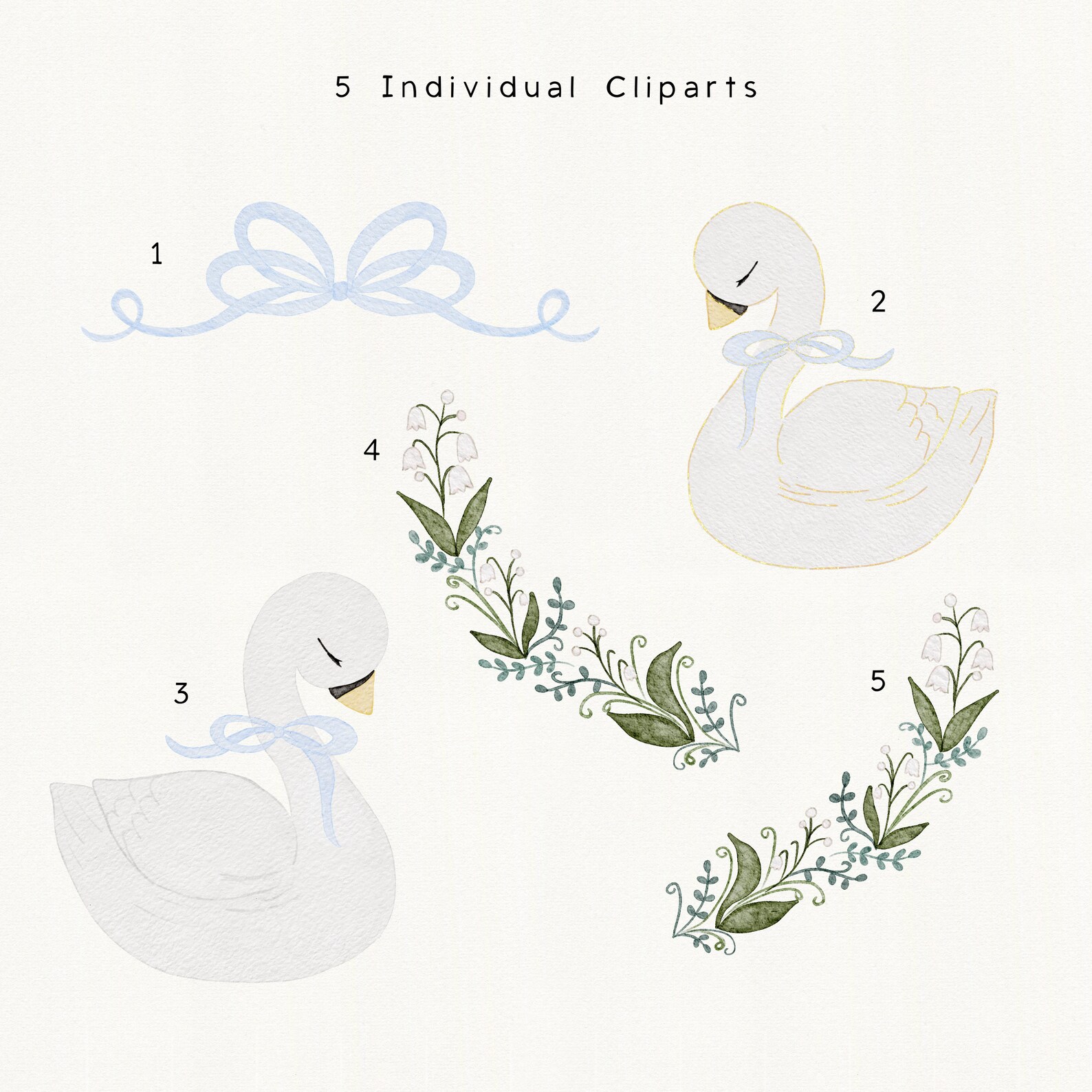 Blue Bow Swan Watercolor Crest, Swan Couple Clipart, Baby Blue Crest ...