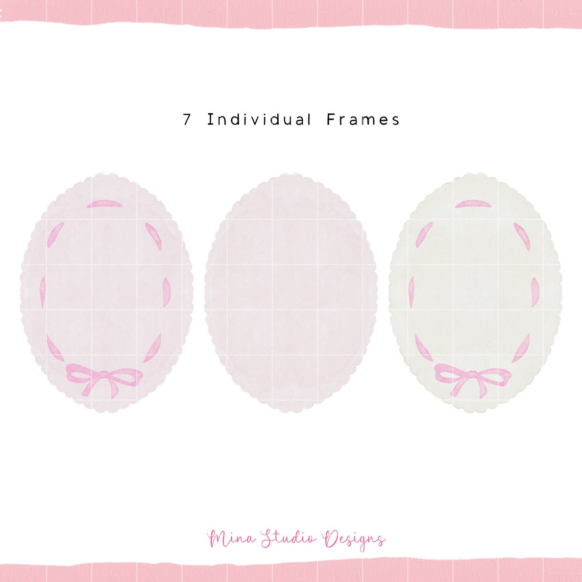 Vintage Pink Bow Frame, Oval Scallop Watercolor Frame, Bow Seamless ...
