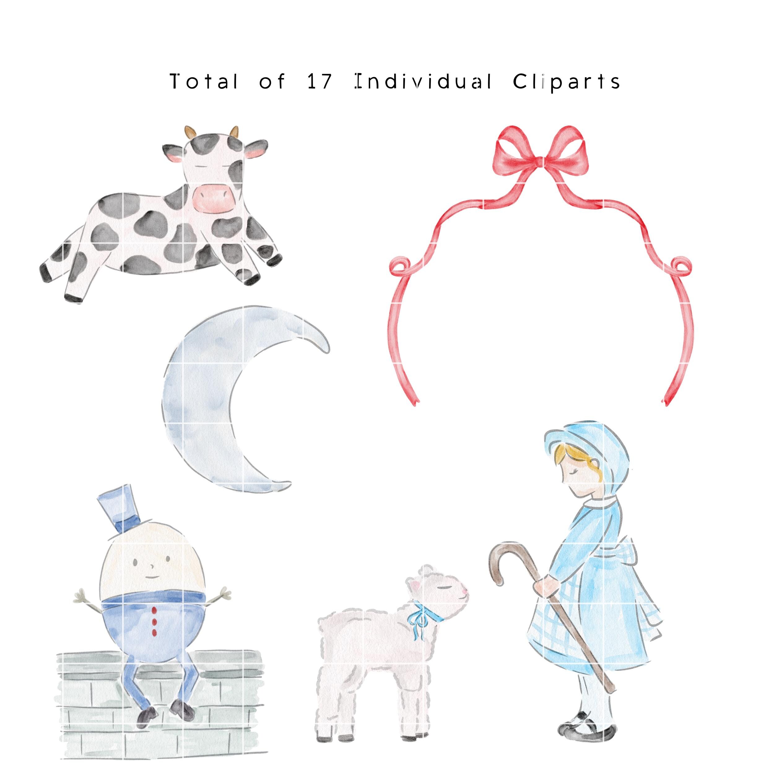 Watercolor Nursery Rhyme Clipart, Mary Had a Little Lamb, Humpty Dumpty ...