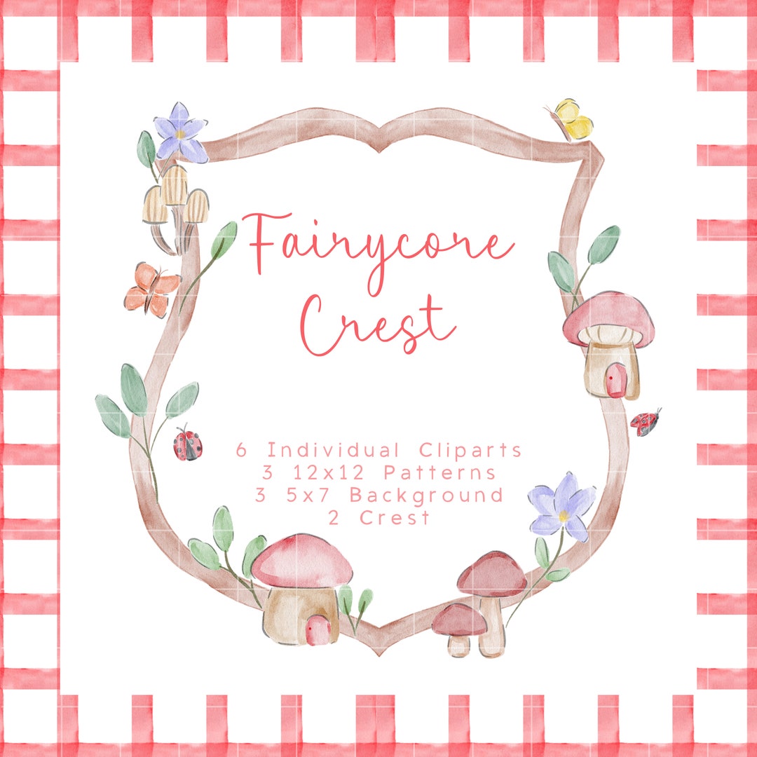 Fairy Crest Watercolor Clipart, Fairycore Crest, Mushroom House Clip ...