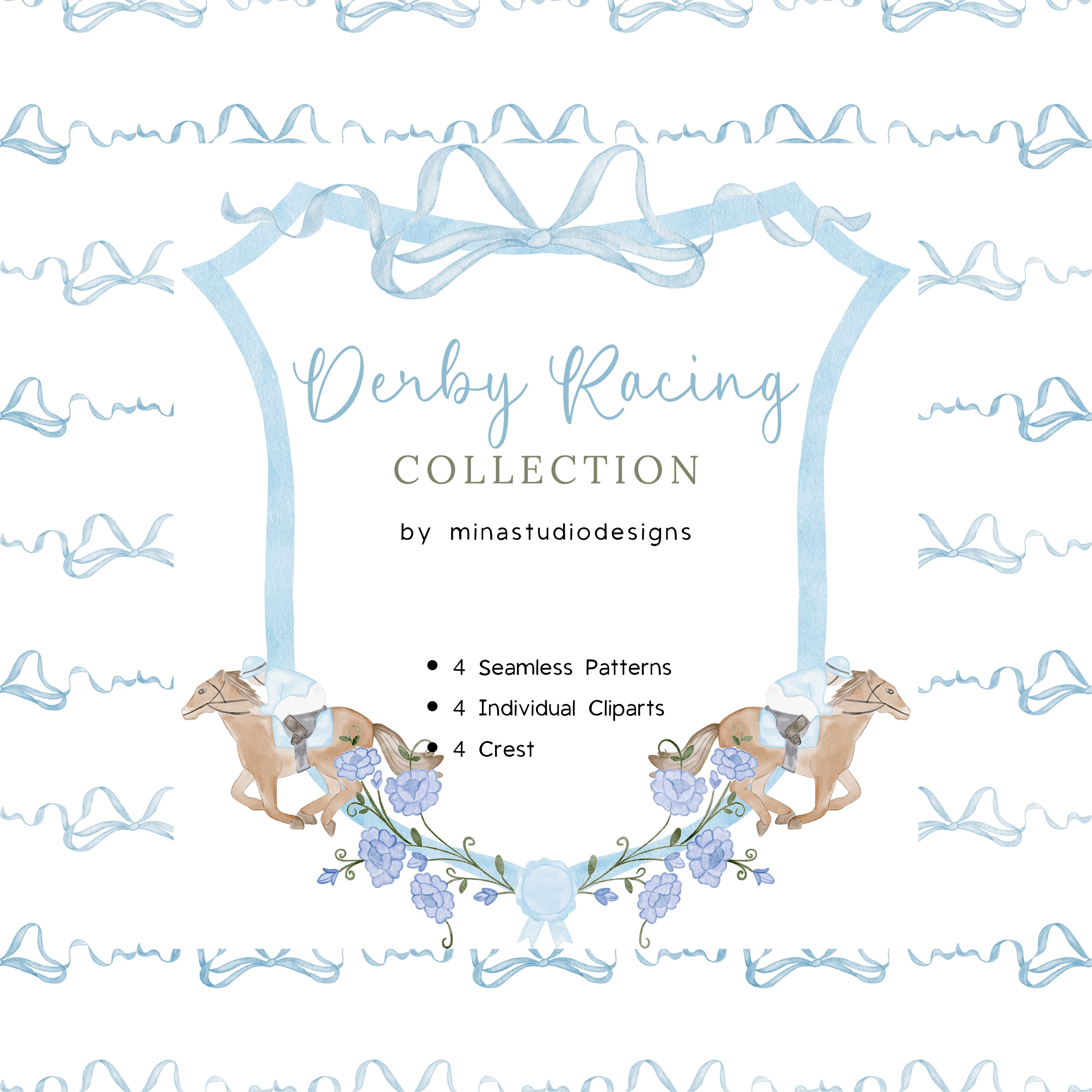 Derby Racing Watercolor Clipart, Derby Watercolor Crest, Blue Ribbon ...