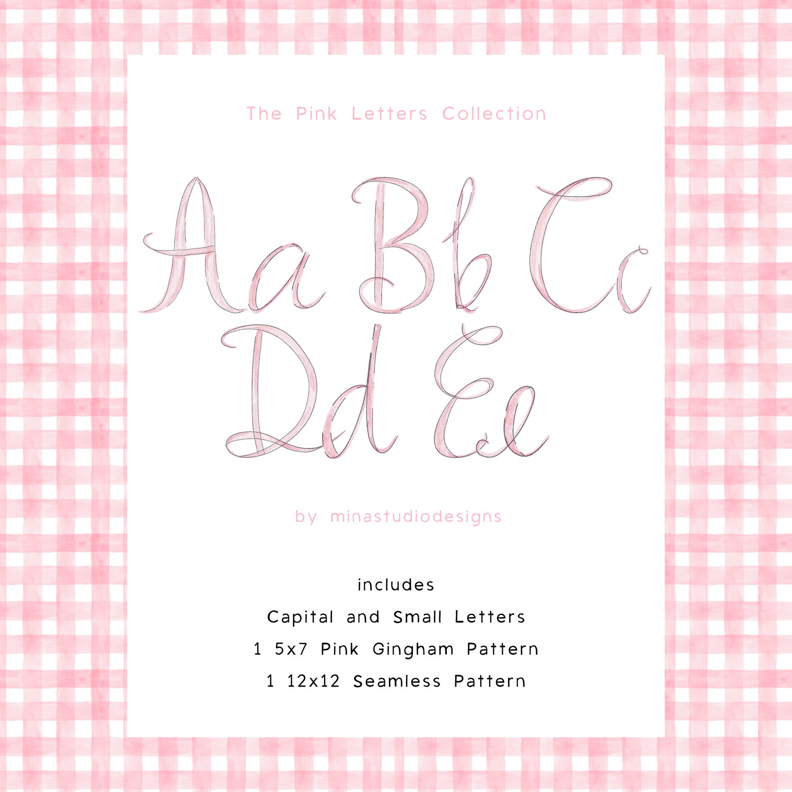 Pink Watercolor Letters PNG, Baby Pink Alphabet Clipart, Pink Gingham ...