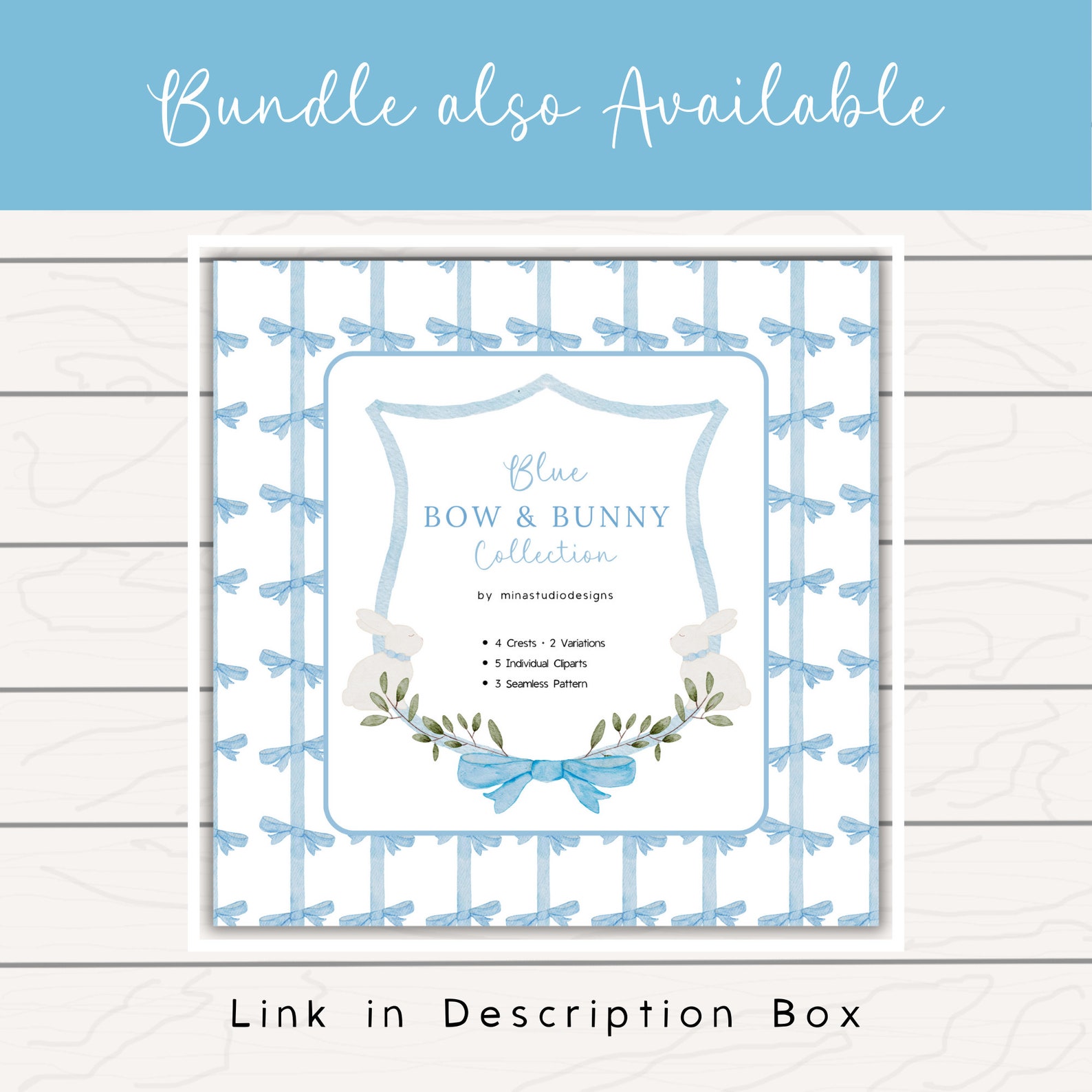 Blue Watercolor Crest, Blue Bow Crest, Bunny Watercolor Frame, Baby ...