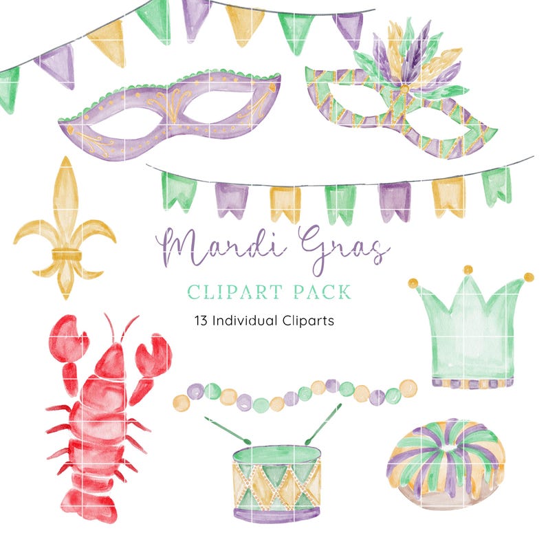 Mardi Gras Parade Watercolor Clipart, Mardi Gras Clipart Bundle ...