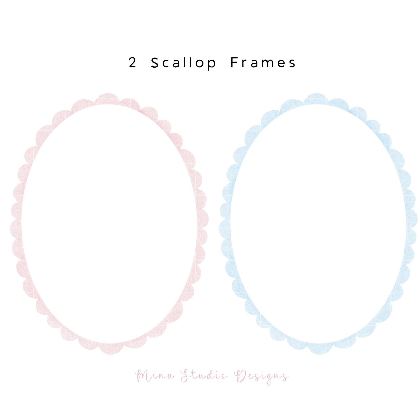 Pink and Blue Bow Scallop Frame, Watercolor Pink Bow, Watercolor ...