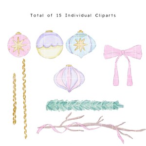 Pastel Christmas Wreath Watercolor Clipart, Pink Christmas Garland Bow ...