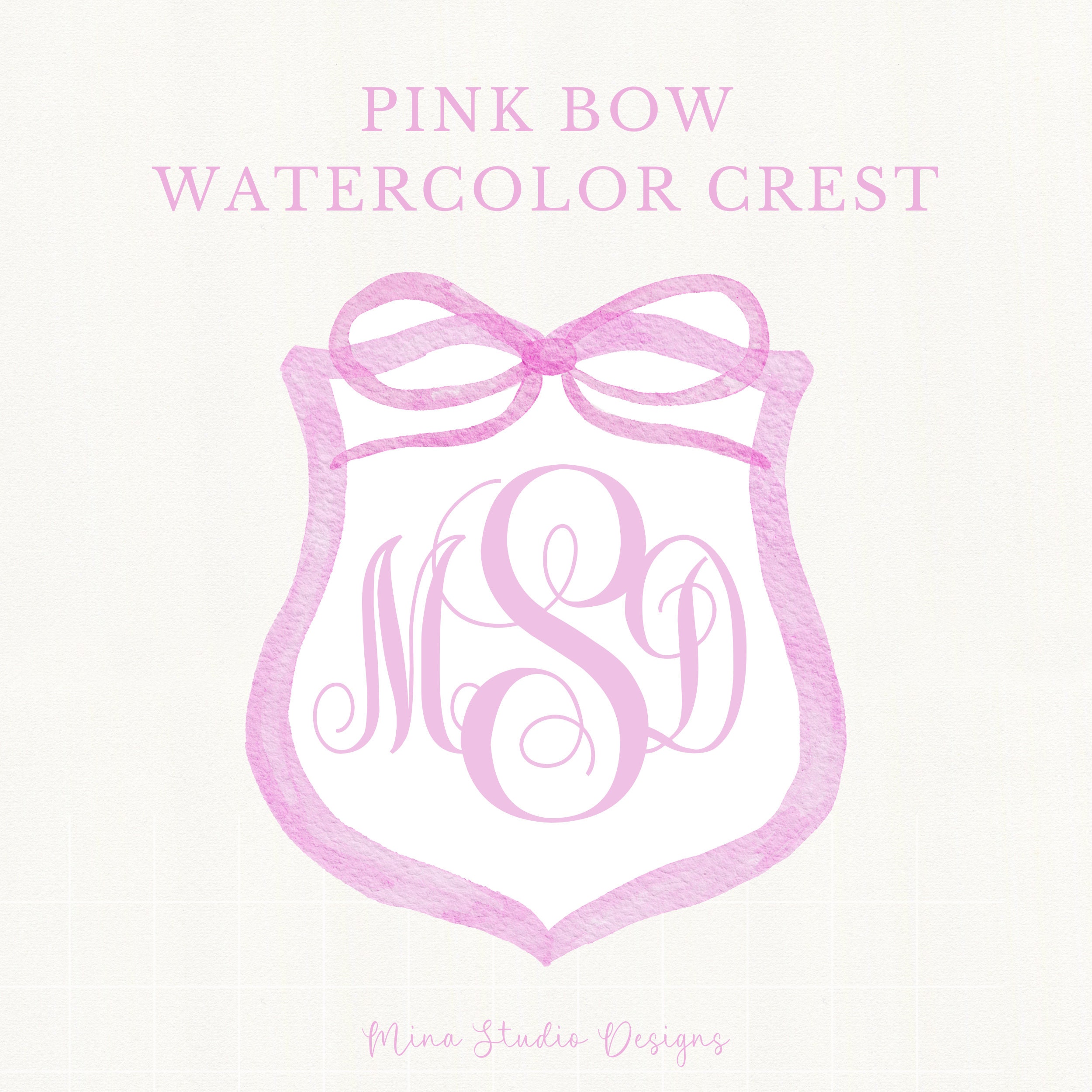 Preppy Pink Bow Watercolor Crest, Pink Grandmillennial Bow Clipart ...