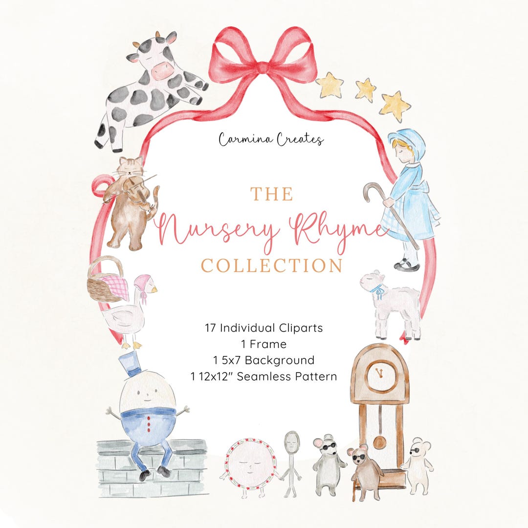 Watercolor Nursery Rhyme Clipart, Mary Had a Little Lamb, Humpty Dumpty ...