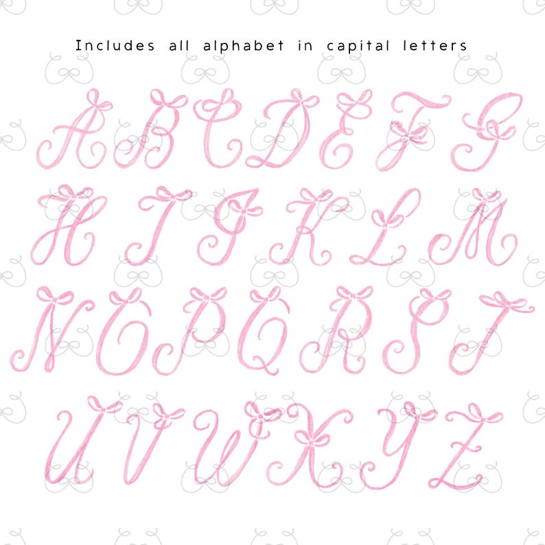 Baby Pink Bow Alphabet Watercolor Clipart, Ribbon Monogram Letters PNG ...