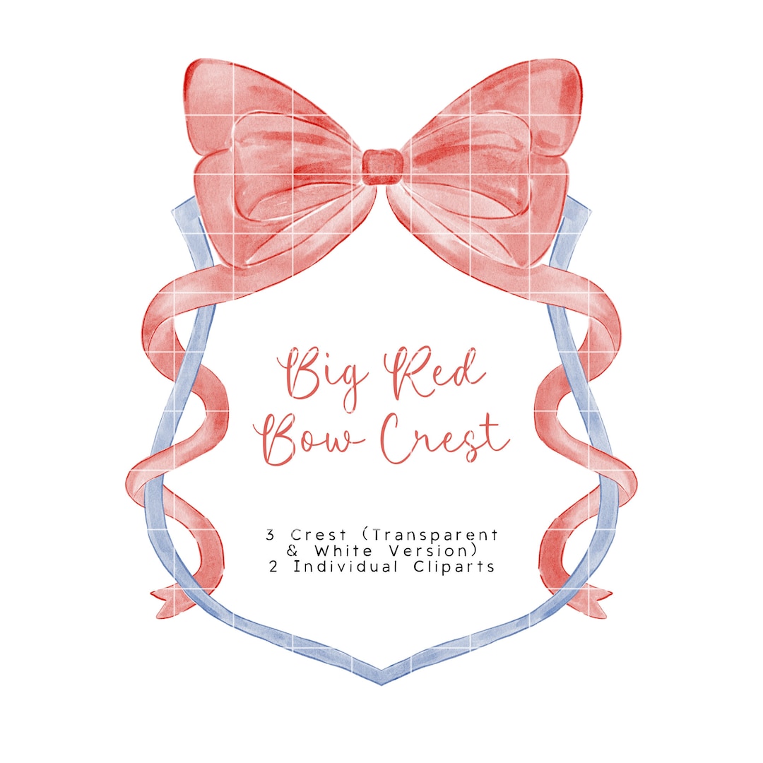 Big Red Bow Crest, Watercolor Blue Crest, Watercolor Ribbon PNG ...