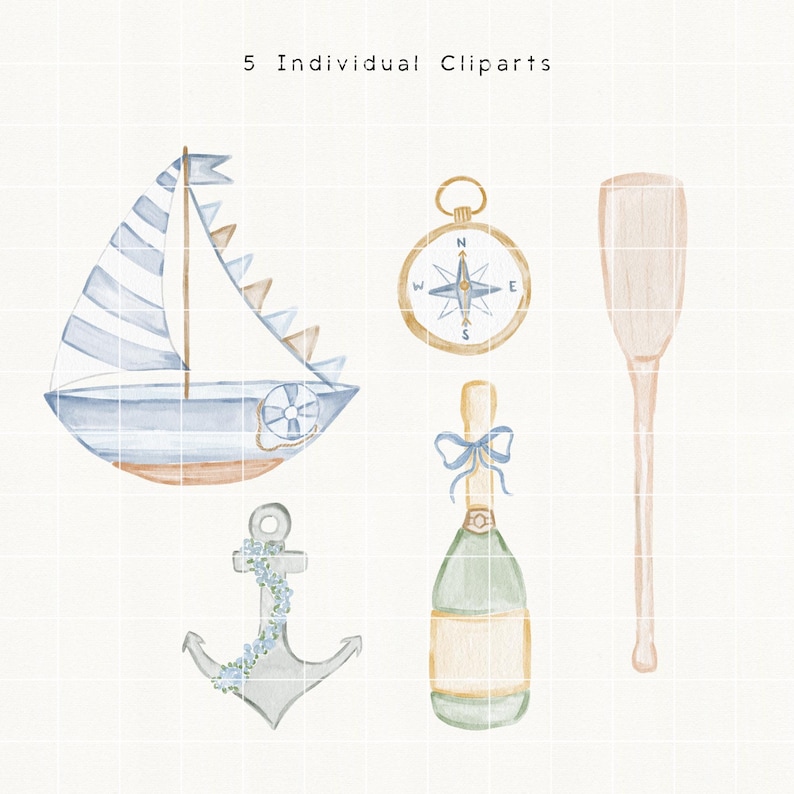 Watercolor Blue Sailboat Clipart Pack, Nautical Illustration Package ...