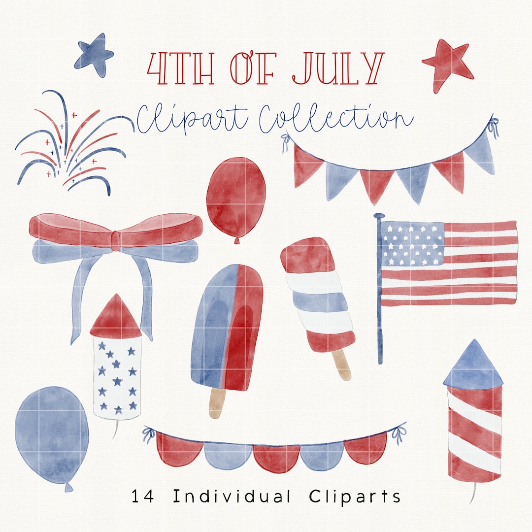 4th of July Watercolor Clipart Bundle, Fourth of July Clip Art Set, USA ...