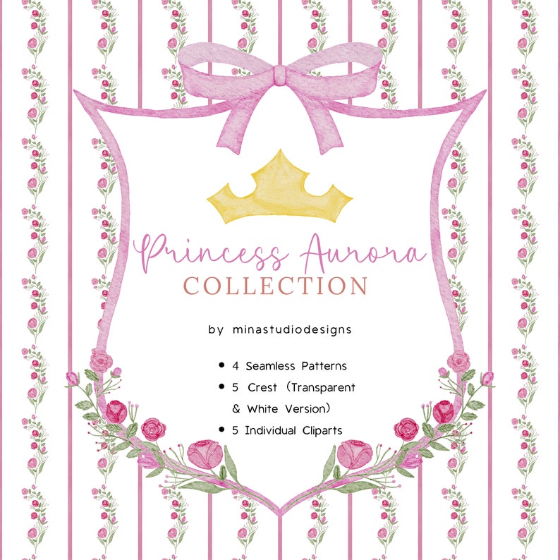 Princess Collection Bundle, Watercolor Crest Clipart, Princess Aurora ...