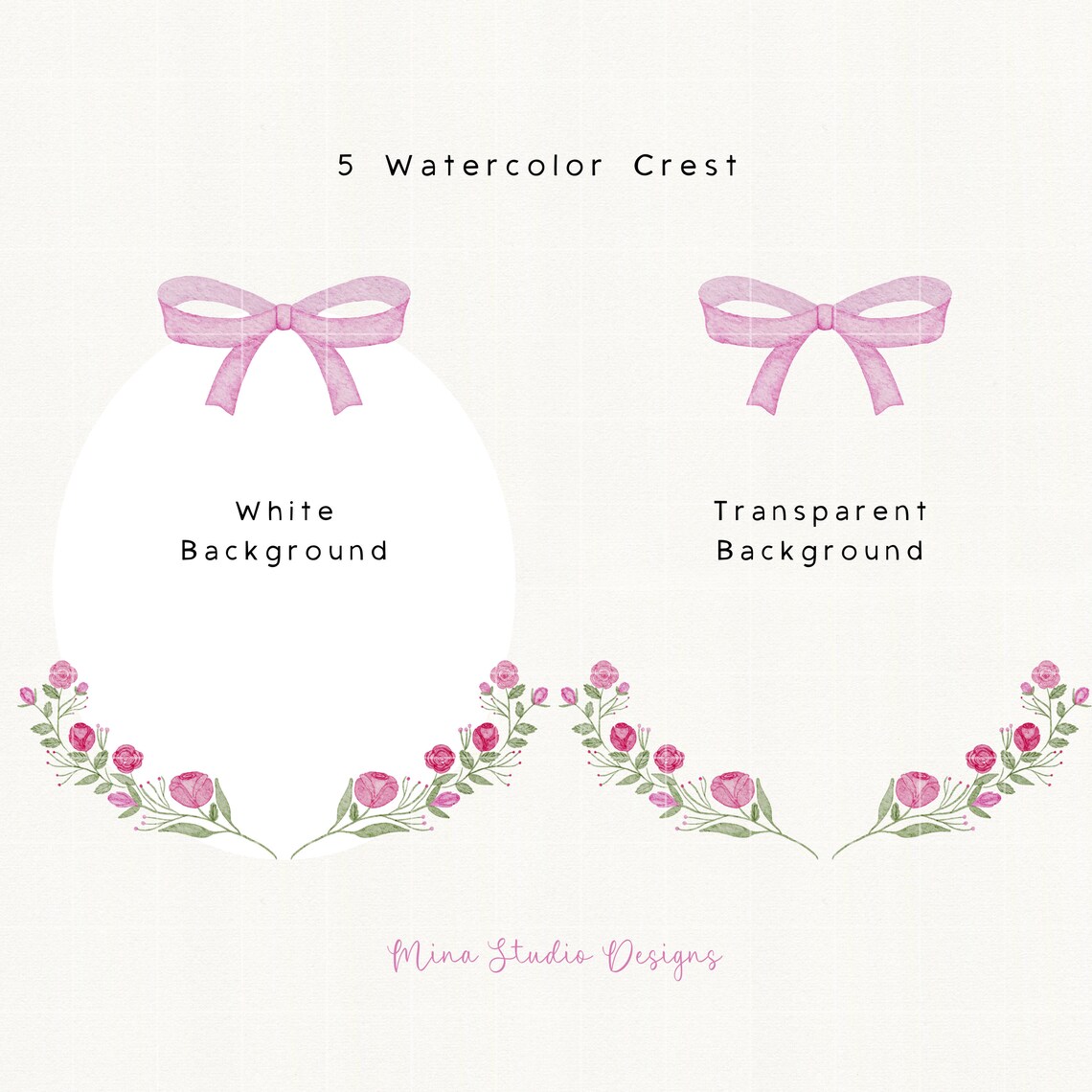 Princess Aurora Watercolor Crest, Pink Bow Floral Crest Clipart ...