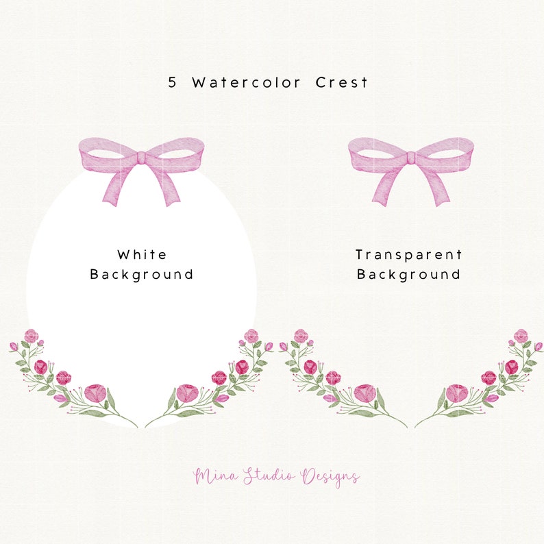 Princess Aurora Watercolor Crest, Pink Bow Floral Crest Clipart ...