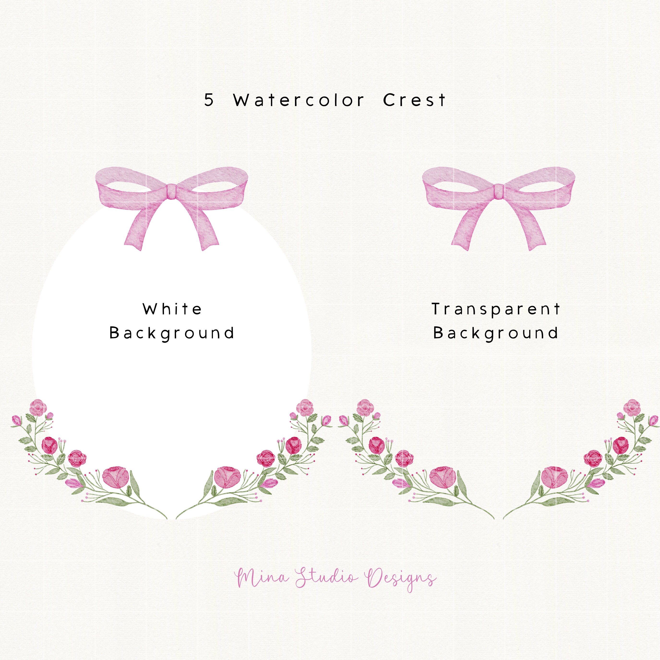 Princess Aurora Watercolor Crest, Pink Bow Floral Crest Clipart ...