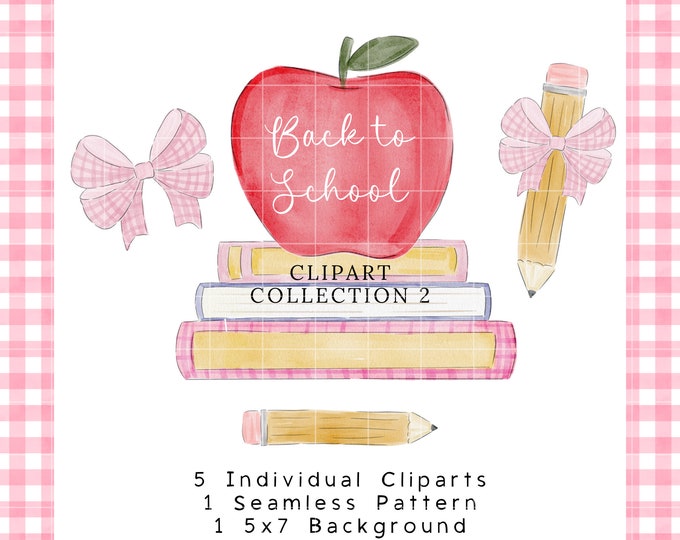 Watercolor School Clipart Bundle, Grandmillennial Back to School Clip ...