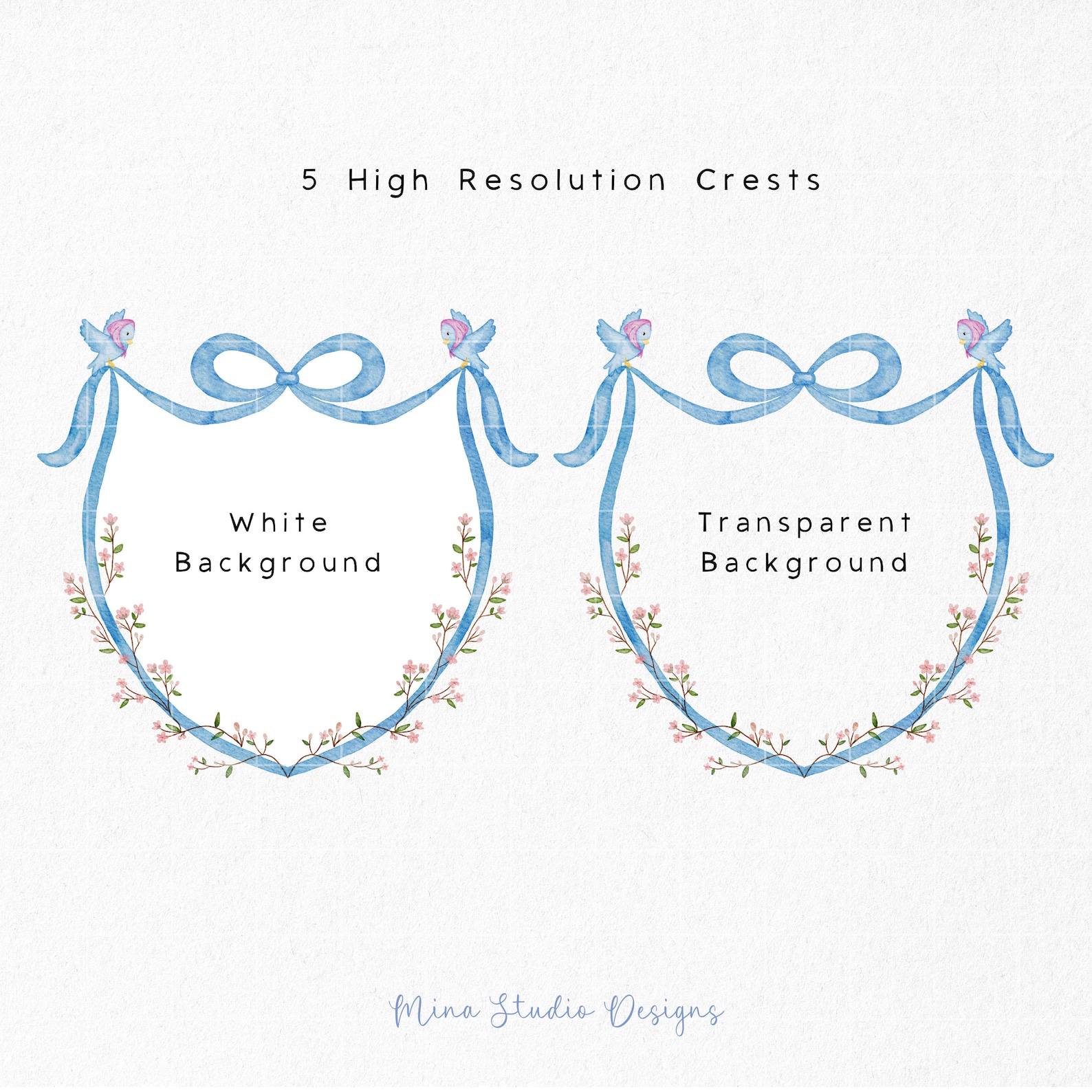 Fairy Tale Watercolor Clipart, Blue Bow Crest, Glass Slippers Clipart ...