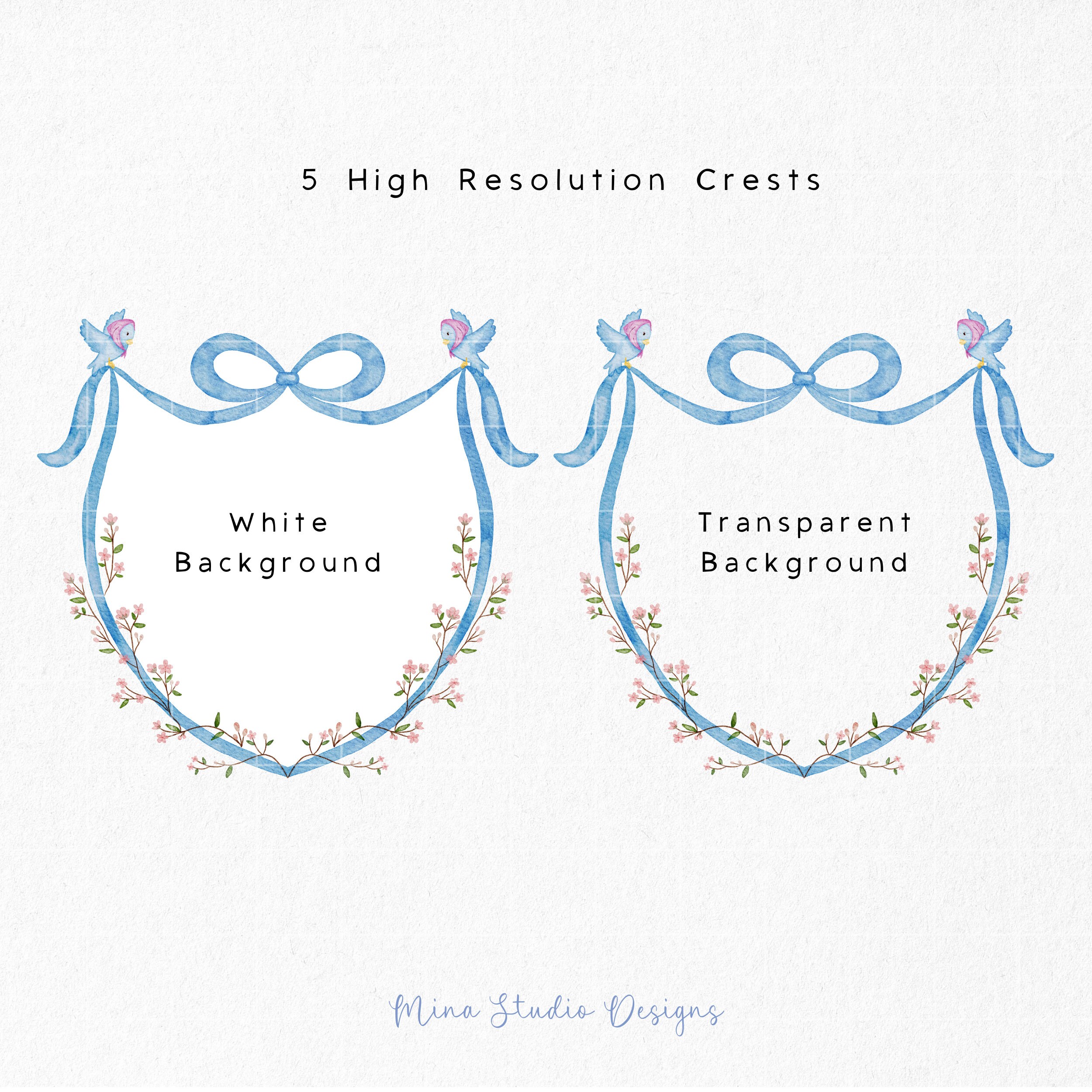 Fairy Tale Watercolor Clipart, Blue Bow Crest, Glass Slippers Clipart ...