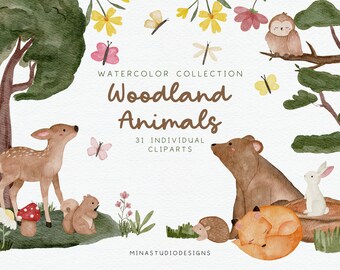 Woodland Animals Watercolor Clipart, Vintage Forest Animals PNG ...