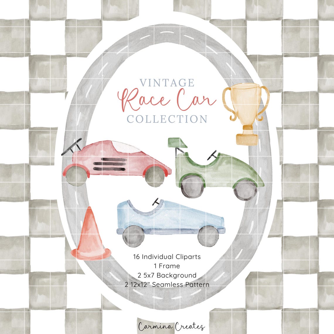 Watercolor Race Car Clipart, Vintage Racers Clipart Bundle, Retro ...