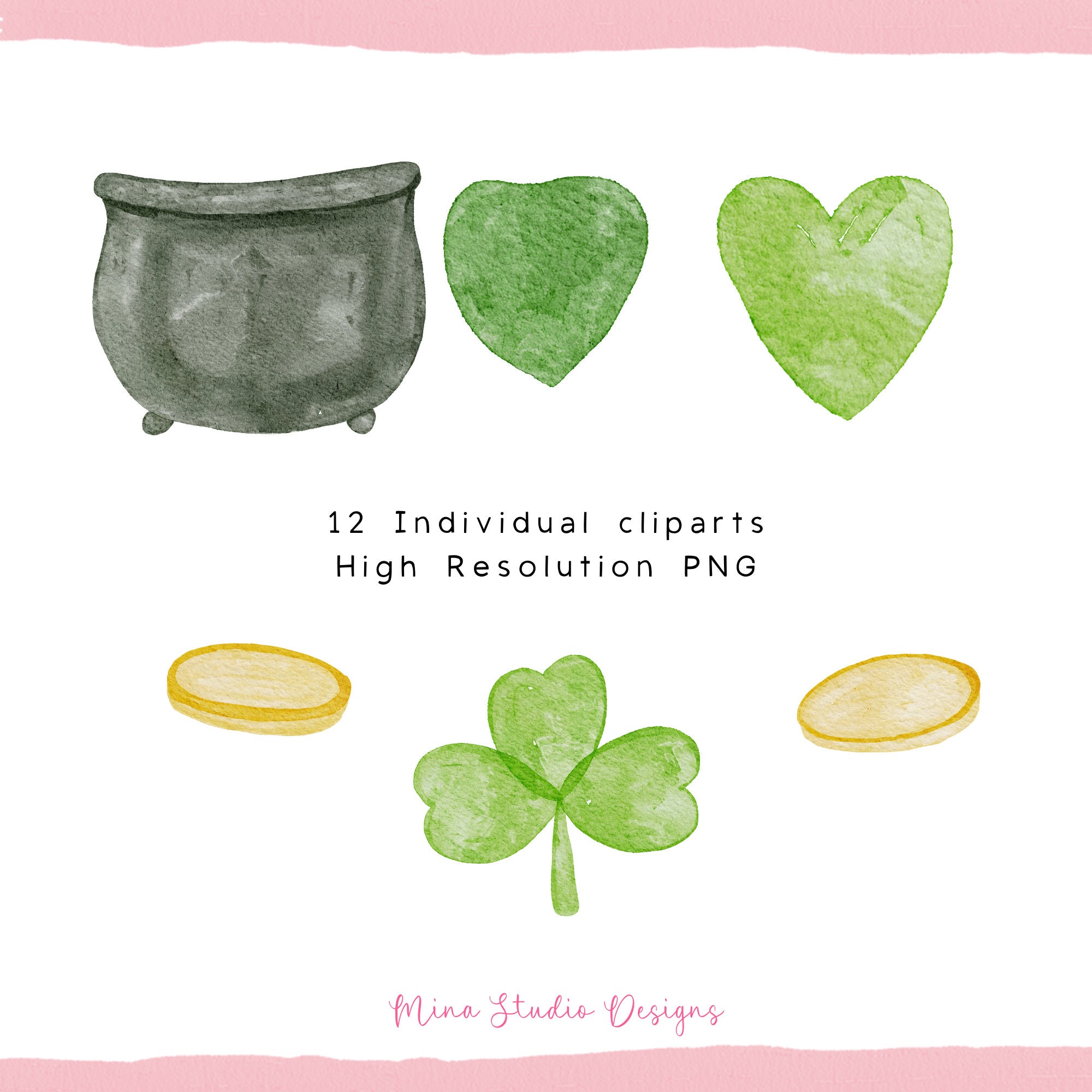 St. Patricks Day Watercolor Clipart Bundle, Green Stripes Seamless ...