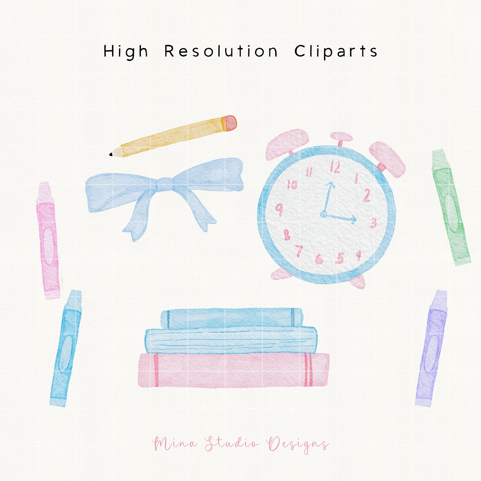 Back to School Watercolor Clipart Bundle, School Essentials Clip Art ...