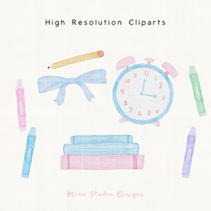 Back to School Watercolor Clipart Bundle, School Essentials Clip Art ...