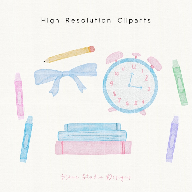 Back to School Watercolor Clipart Bundle, School Essentials Clip Art ...