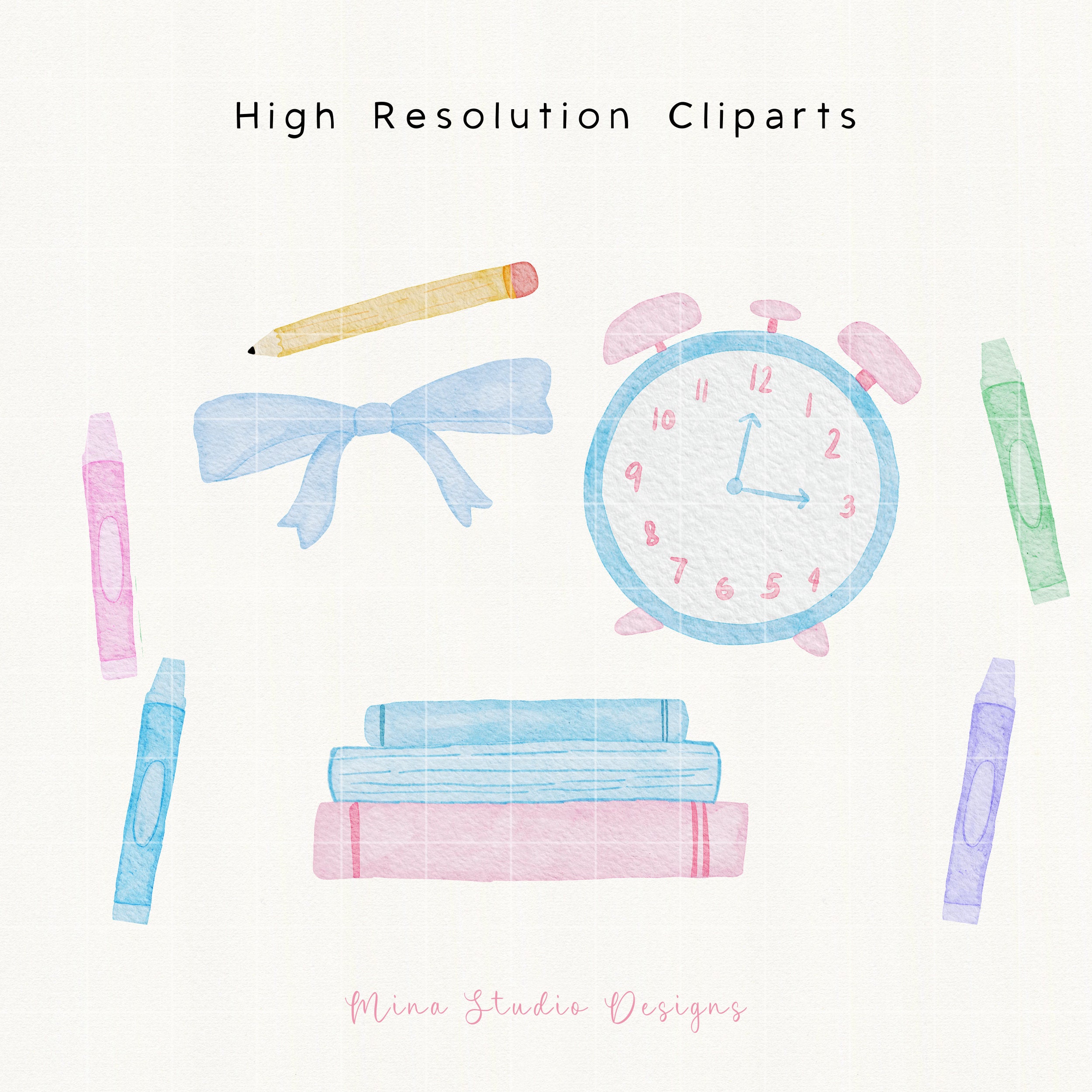 Back to School Watercolor Clipart Bundle, School Essentials Clip Art ...